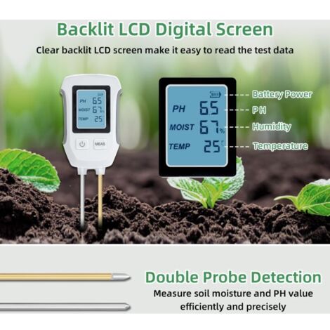 Medidor de suelo, medidor digital de humedad del suelo 3 en 1 con valor de pH