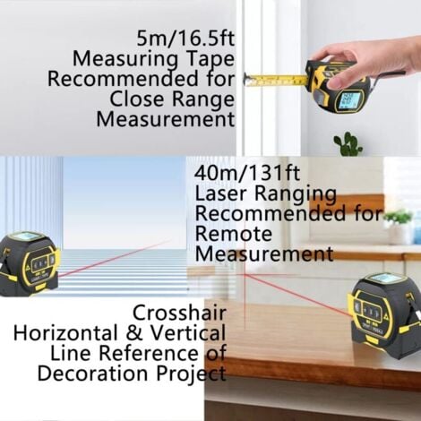 Cinta métrica láser 3 en 1, telémetro láser digital con pantalla LCD ...