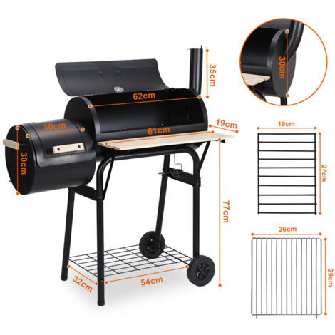 VINGO Parrilla de carbón BBQ-Grill Sistema de ventilación Chimenea ...