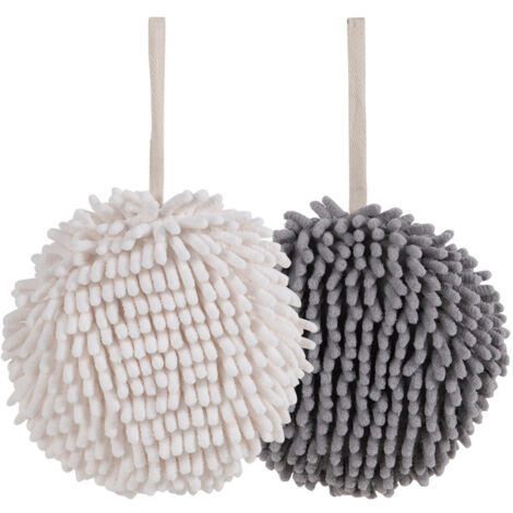 Fuzzy Ball Towel Sets of 2 White and Gray - Dry Your Hand Instantly ...