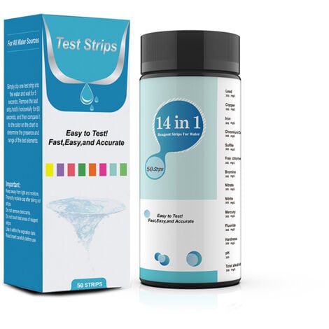 Prueba de calidad del agua 14 en 1, tiras reactivas para spa de piscina, detección rápida de pH ...
