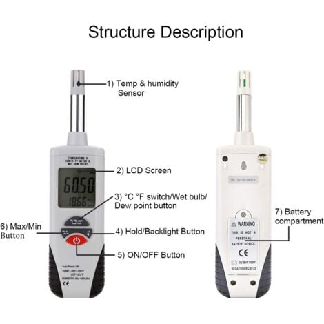 Psicrómetro digital - Medidor de humedad y temperatura con ...