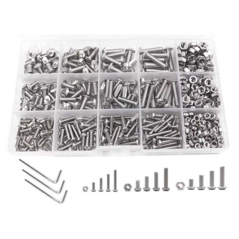 Surtido de 500 tornillos de cabeza hueca hexagonal de acero inoxidable 304 M3 M4 M5 con tuercas.
