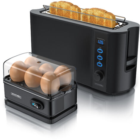 Arendo - SET Toaster FRUKOST mit Eierkocher SIXCOOK Edelstahl Schwarz ...
