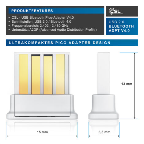 CSL USB Bluetooth Stick 4.0 mit hoher Reichweite inklusive Treiber ...