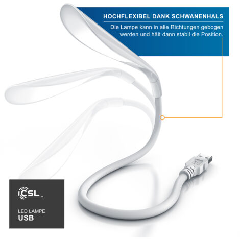 CSL LED Lampe flexibel mit Schwanenhals Leselampe mit USB Anschluss