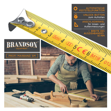 Brandson 5m Maßband Bandmaß mit Gürtelklemme - Robustes Stahlmaßband ...