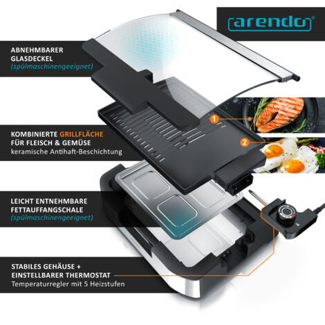 Arendo Gourmet Tischgrill mit Glasabdeckung - Elektrogrill - Barbecue ...