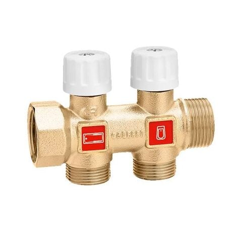 Collettore semplice, componibile con valvole di intercettazione. Misura ø3/4" - 2 derivazioni 354052