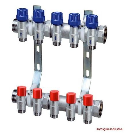 3929 - Collettore premontato con detentori e valvole di intercettazione - Misura 1" - 7 ...