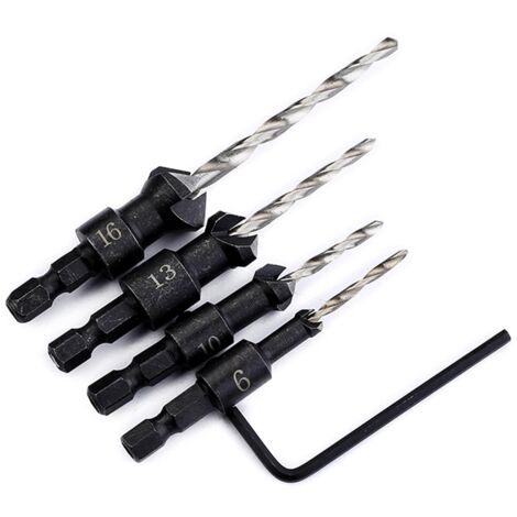 SHINING HOUSE 4-teiliges Kegel-Holzbohrer-Set mit Sechskantschaft, 6 ...