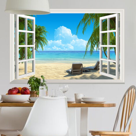 SHINING HOUSE 3D-Wandaufkleber für Wohnzimmer, Badezimmer-Wandaufkleber, Meereslandschaft ...