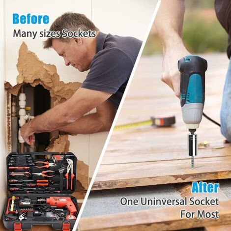 SHINING HOUSE Socket Wrench Universal Socket Wrench Set with Drill Adapter Compatible with All Types of Nuts 7mm to 19mm 3 in 1 Multi Purpose