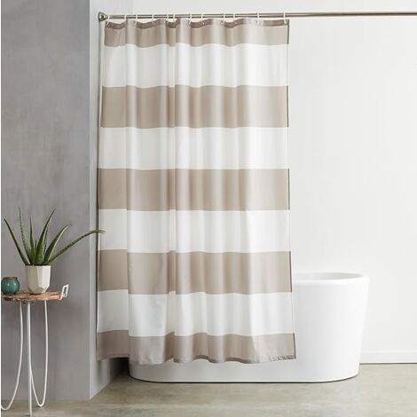 SHINING HOUSE Waterproof Printed Shower Curtain for Bathroom 180cm x 180cm Brown Stripes