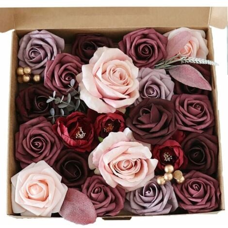 SHINING HOUSE Artificial Flowers Silk Flowers Fake Roses for DIY Wedding Bouquets Centerpieces Arrangements Bridal Party Table Chair Cake Decor Home Decorations Luxury Burgundy