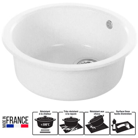 Évier de cuisine rond à encastrer bac en résine minérale composite ...