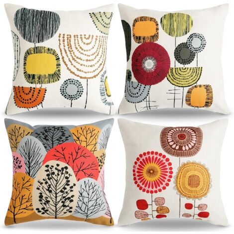 CCYKXA 4PCS Cushion Cover 45 x 45 Bohemian Abstract Flower Cushion Four ...
