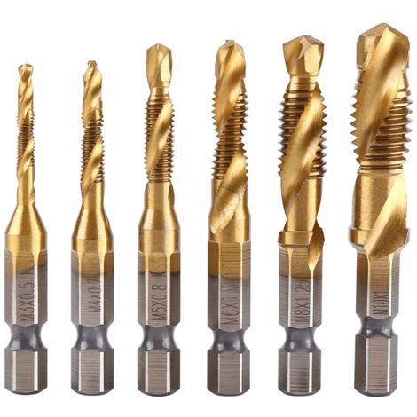 CCYKXA HSS Tap Drill Bit Set, 6pcs Metric Thread M3-M10 Titanium Coated ...