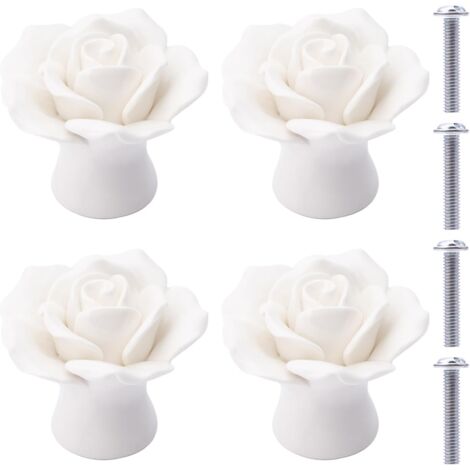 CCYKXA 4 Pieces Ceramic Knobs Pink Flower Ceramic Drawer Knobs Porcelain Rose Furniture Knobs ...