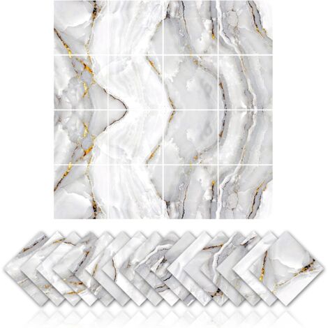 CCYKXA 16pcs Marble Tile Stickers Kitchen Bathroom Waterproof Oil-proof ...