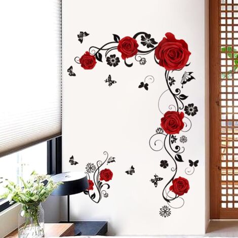 CCYKXA Red Rose Flower Wall Stickers Romantic Flower Decal, Beautiful ...