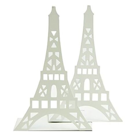 CCYKXA 1 Pair White Eiffel Tower Shaped Metal Decorative Bookends - For Shelf, Desk