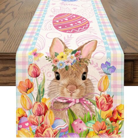 CCYKXAA 1 Pcs Linen Easter Table Runner, Spring Table Runner with Bunny ...