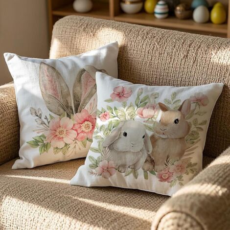 CCYKXA Set of 2 Easter Cushion Cover 45x45 cm Rabbit Cushion Cover ...