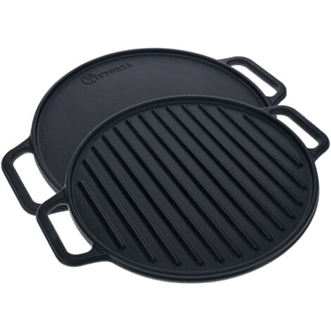 Victoria 38007 Plancha Cocina Hierro Fundido Esmaltado Inducción, Parrilla Reversible 32cm ...