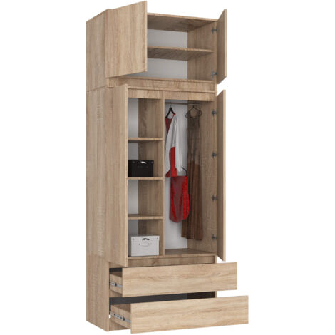 Armario AKORD S90 con altillo Roble Sonoma 90 cm 2 puertas 2 cajones ...