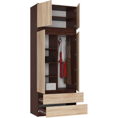 Armario AKORD S90 con altillo Wenge 90 cm 2 puertas 2 cajones frente en ...