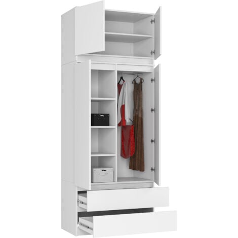 Armario AKORD S90 con altillo Blanco 90 cm 2 puertas 2 cajones frente ...