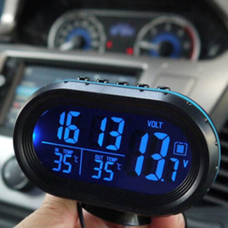 Ahlsen Car Digital Thermometer Voltmeter Clock Alarm Monitor Multifunctional Car Meter Clock Voltage Freezing Temperature Display LCD Clock Monitor
