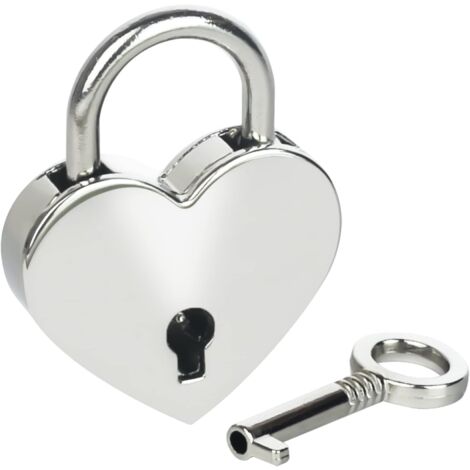 Ahlsen Decorative Vintage Padlock with Heart Key, 3.9 x 3 x 0.7 cm, Silver