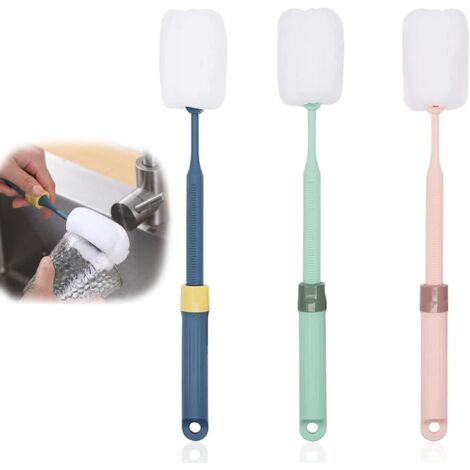 Ahlsen Pack of Glass Cup Cleaning Sponge Bottle Sponge Brush Foam Cleaning Brush with Long Adjustable Handle Safe and Non Toxic Materials for Baby Bottles Wine Bottles Carafe Thermos