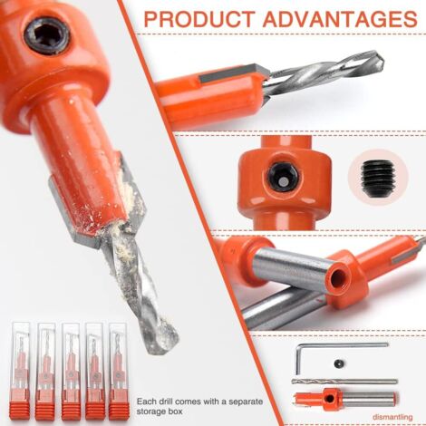 BEBUSINGOTO 5 Pièces 8mm Foret Chanfrein à Bois Chanfrein Compteur ...