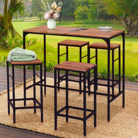 Gartenmöbel PANAMA Bar-Set Stehtisch und 4 Hocker Industriedesign Akazie