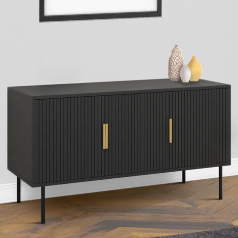 Sideboard 110 cm MARCEL schwarz 3 Türen Latteneffekt