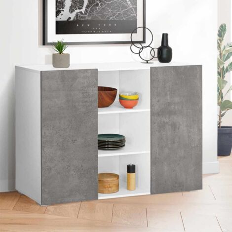Sideboard 110 cm ELI weiß 2 Türen Betoneffekt
