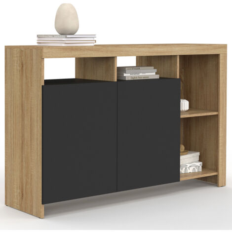 Sideboard 110 cm MALO Holz in Bucheoptik und schwarze Türen