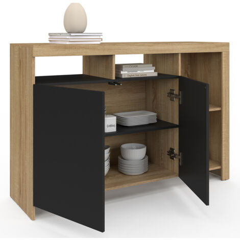 Sideboard 110 cm MALO Holz in Bucheoptik und schwarze Türen