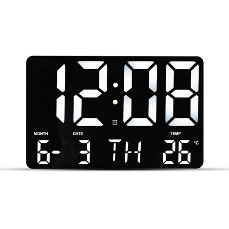 Reloj de pared digital grande con luz blanca y carcasa negra con brillo ...