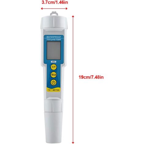 Medidor de pH digital multifuncional 3 en 1, comprobador digital de pH/EC/TEMP