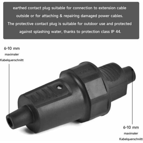 3 Fiches Mâle et 3 Prise Femelle, Fiche Électrique 2 Broches 250V 16A Fiche pour Câble 6-10 mm