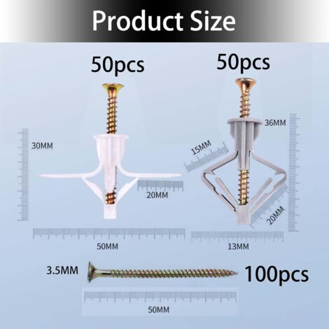 200 Stück Spreizdübel Hohlwanddübel, 100 Stück Holraumdübelset und 100 ...