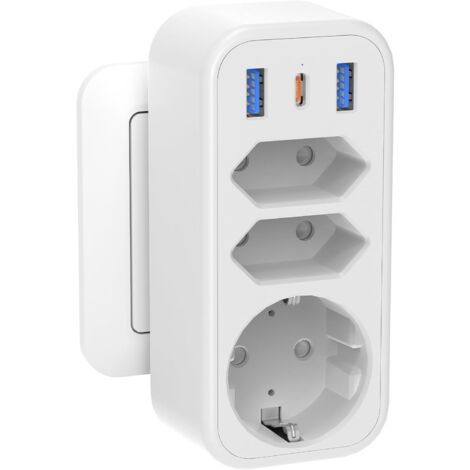 6 in 1 Mehrfachstecker Steckdosenadapter mit 1 PD20W USB C, 4000W/16A 3 ...