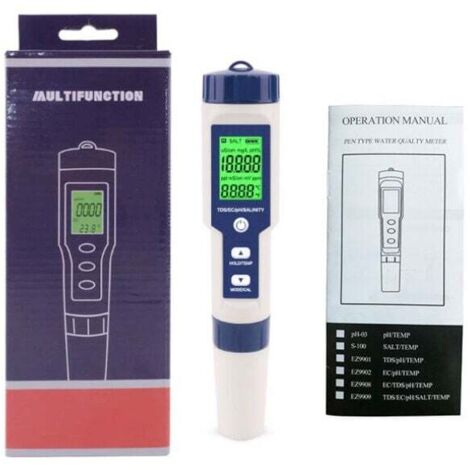 Probador de sal para piscina, probador de sal de agua de mar digital 5 en 1, kit de prueba ...