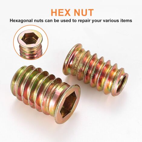 Tuercas atornillables para madera, 155 piezas Tuercas roscadas M4 M5 M6 M8 Tuercas hexagonales ...