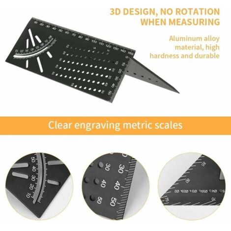 Regla de ángulo de inglete 3D, regla de carpintero multifunción de 45 a ...