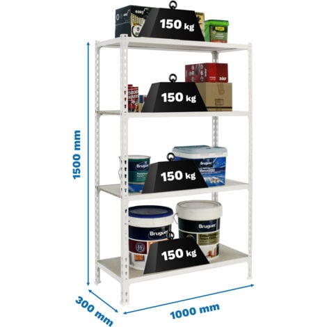SimonRack Étagère Rangement, 1500x1000x300 mm, 4 Niveaux en Boix, 150 kg Capacité de Charge et ...